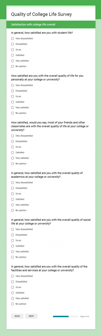 Example Survey – College Life Survey