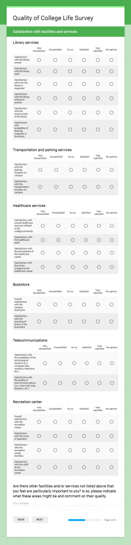 Example Survey – Quality-of-College-Life Survey